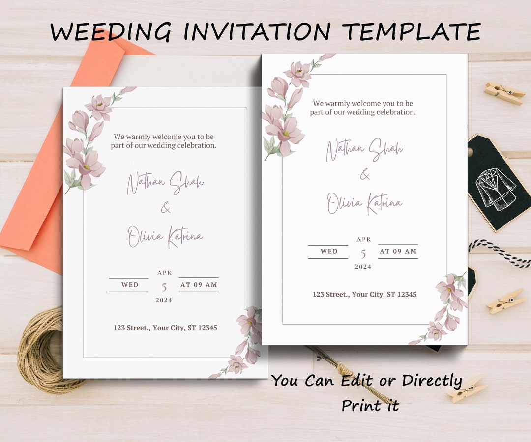 Simple Weeding Invitation Template Editable Weeding Invitation Template ...