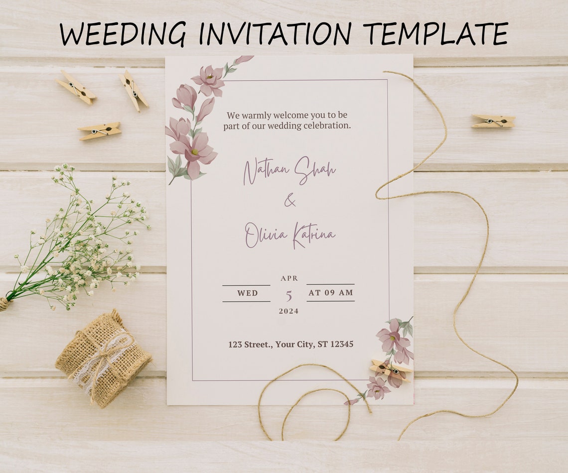 Simple Weeding Invitation Template Editable Weeding Invitation Template ...
