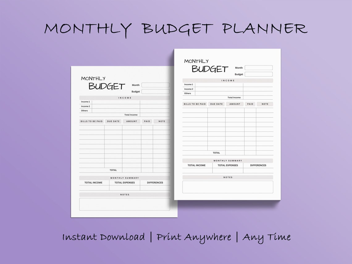 Monthly Budget Planner Editable Budget Planner Template, Your Budget ...