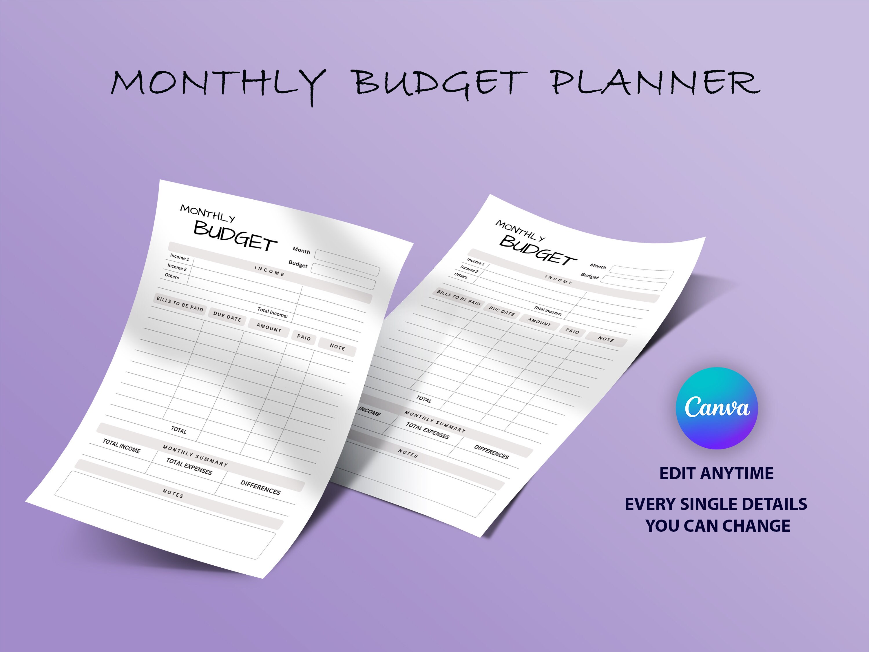Monthly Budget Planner Editable Budget Planner Template, Your Budget ...