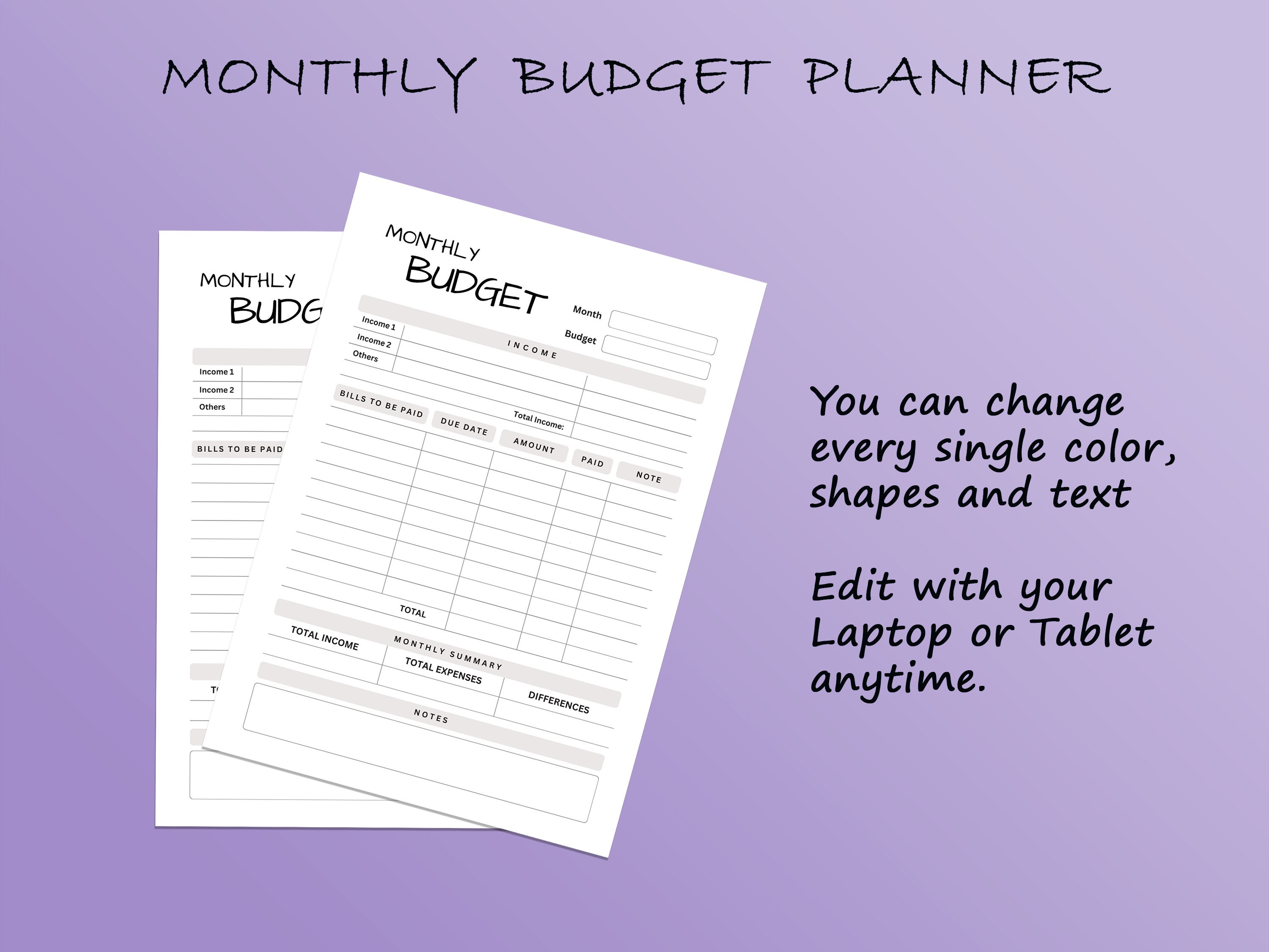 Monthly Budget Planner Editable Budget Planner Template, Your Budget ...