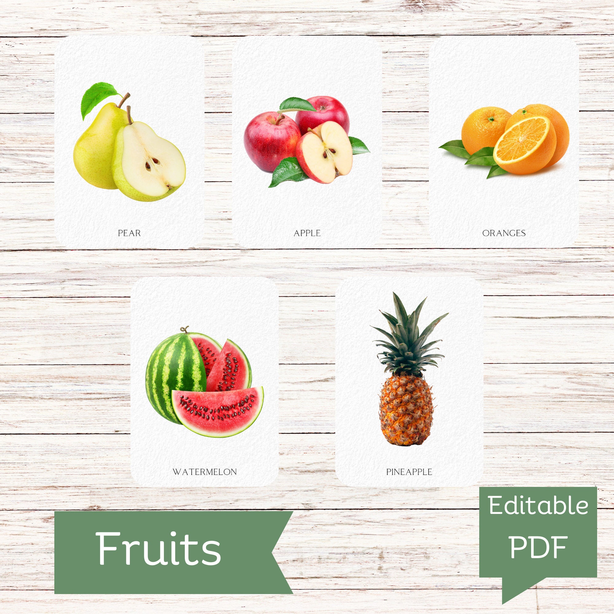 FRUITS (real Pictures) • Editable Montessori Cards • Flash Cards ...