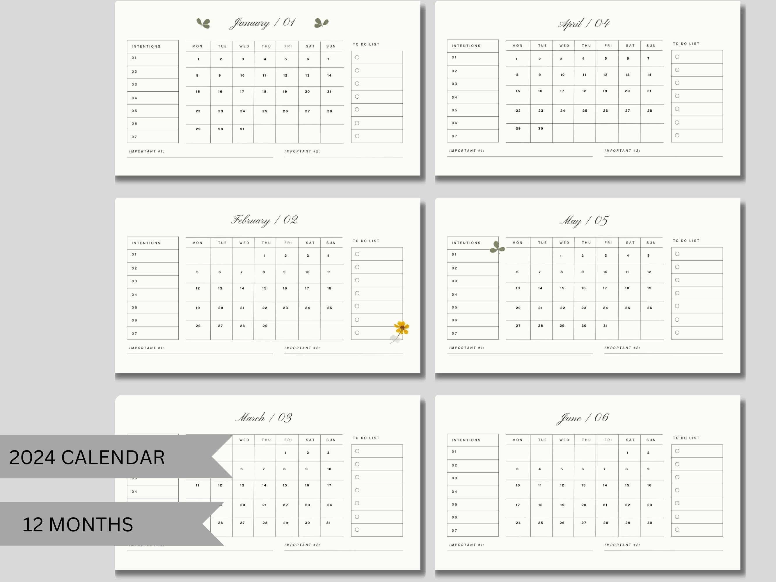 Beige Aesthetic 2024 Monthly Calendar With Intension and to Do List ...