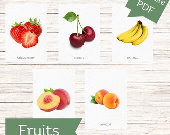 FRUITS (watercolor) • 40 Editable Montessori Cards • Flash Cards ...
