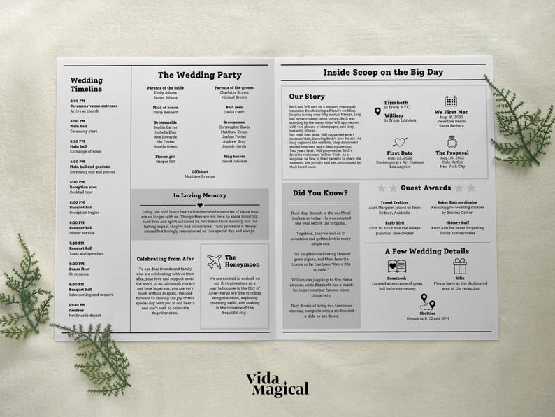 Fully Editable Newspaper Wedding Program Template, 4 Page Folded ...