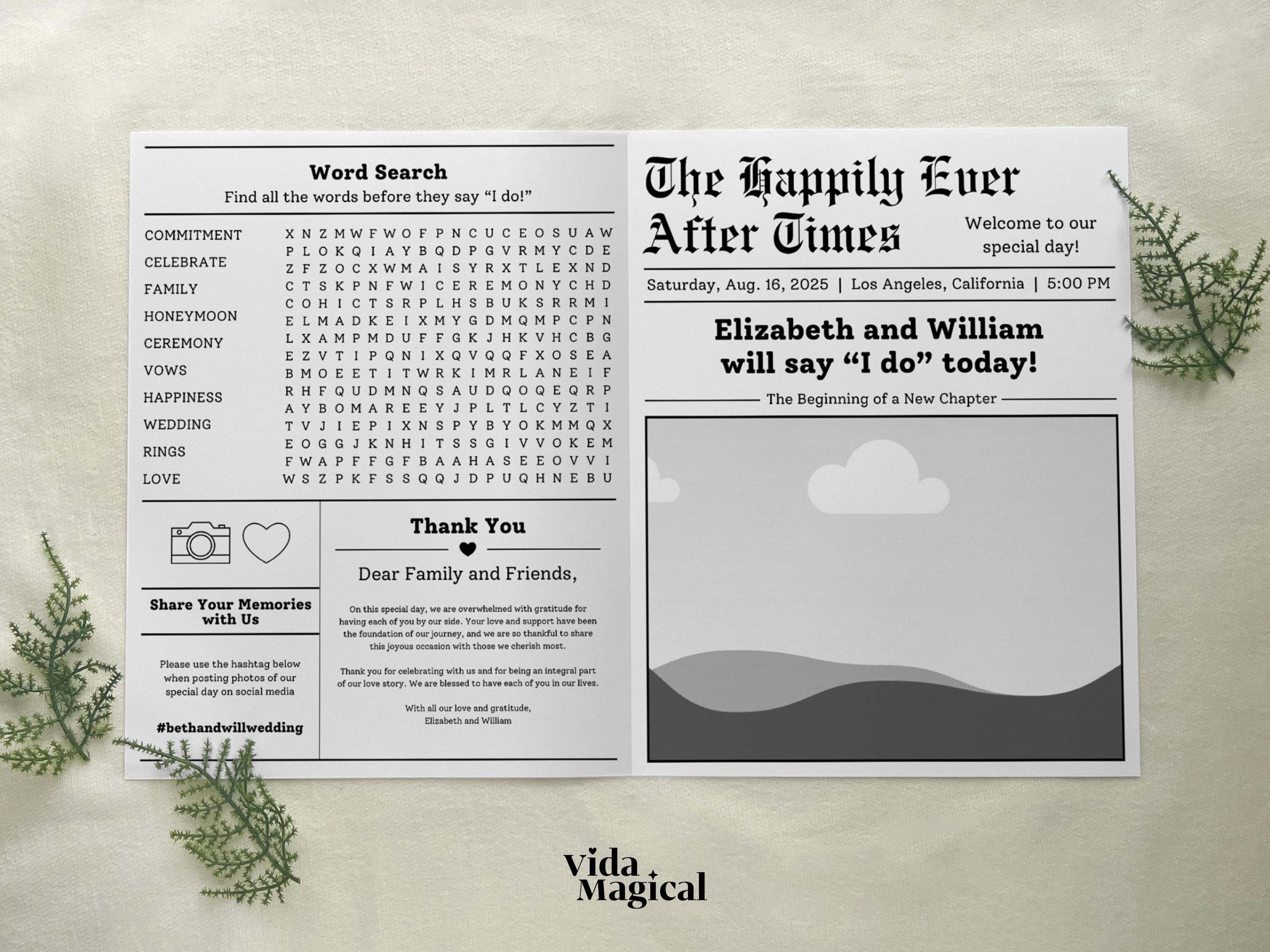 Fully Editable Newspaper Wedding Program Template, 4 Page Folded ...