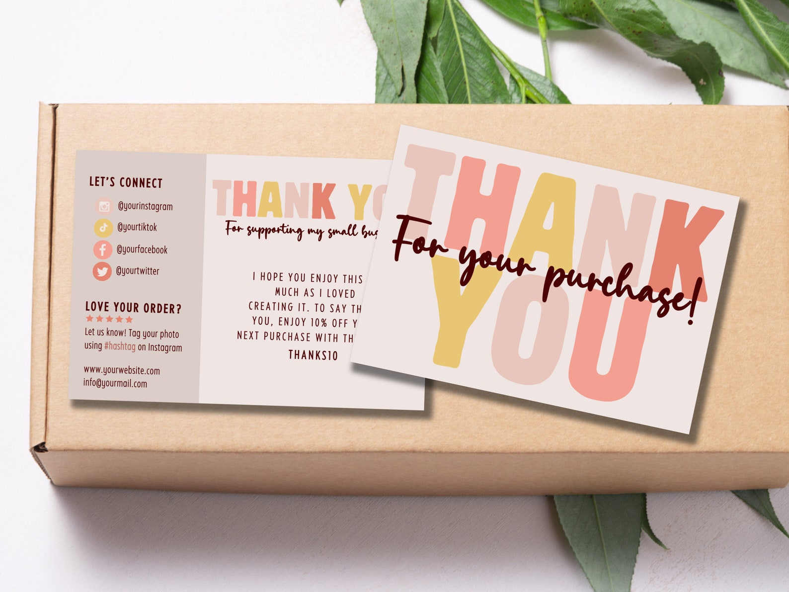 Editable Small Business Thank You Card Template, Printable Boho Thanks for Your Purchase Card ...