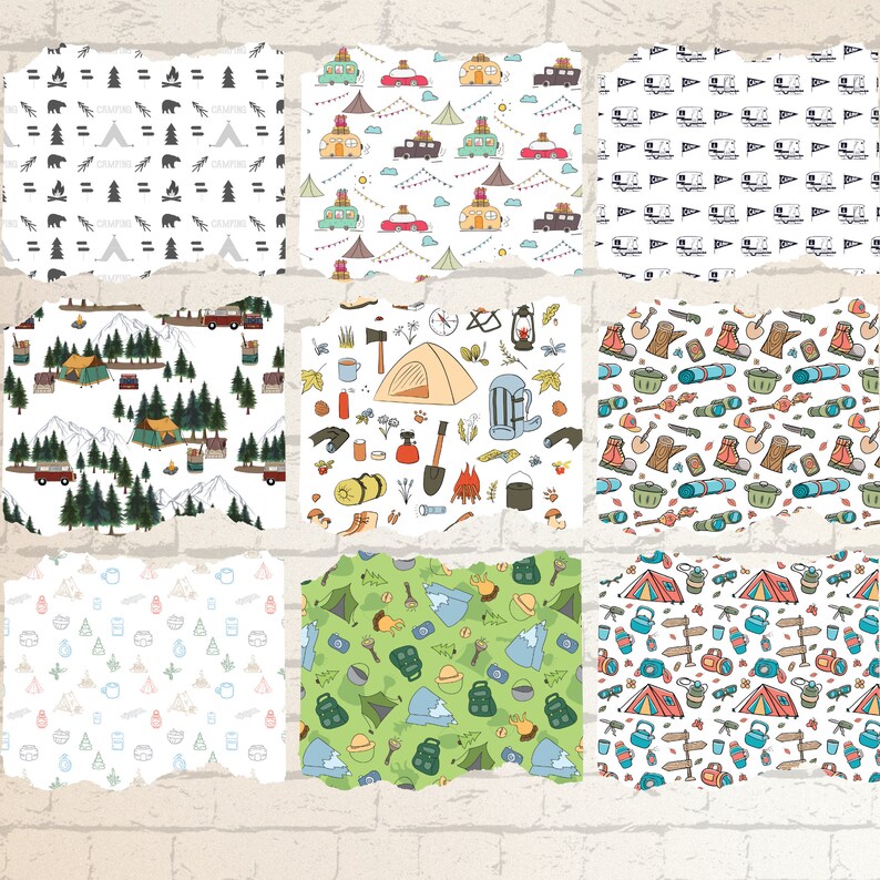 Seamless Camping/outdoor-themed, Nature Digital Papers, Seamless ...