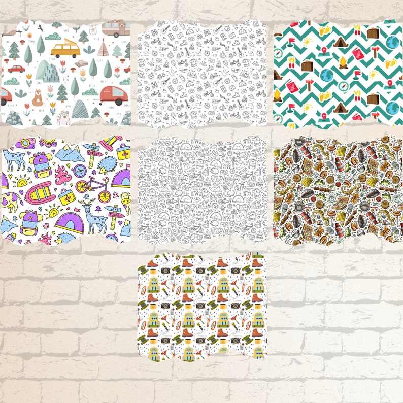 Seamless Camping/outdoor-themed, Nature Digital Papers, Seamless ...