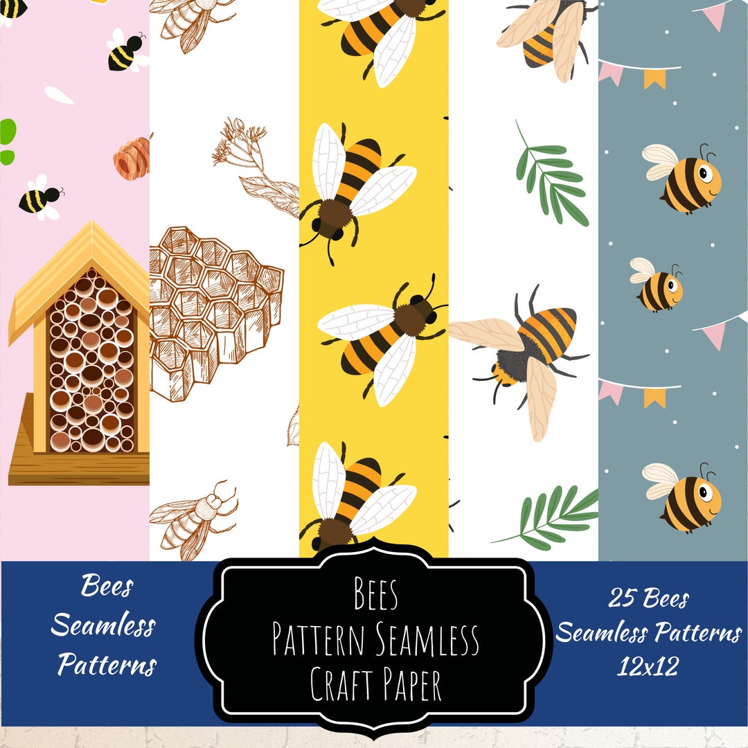 Seamless Bumble Bees, Designs, Digital Papers, Seamless Printable Bees ...