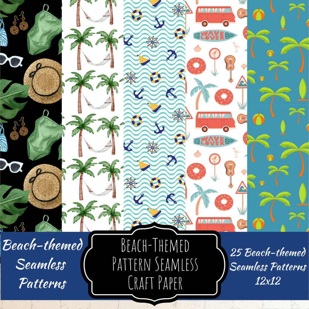 Seamless Beach-themed Vacation Summer Digital Papers, Seamless ...