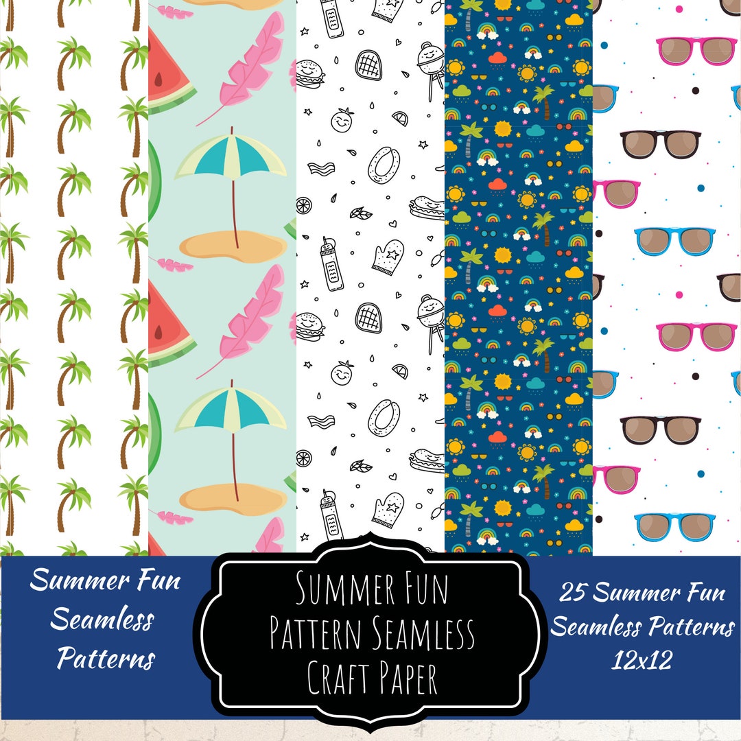 Seamless Summer-themed Vacation Summer Digital Papers, Seamless ...