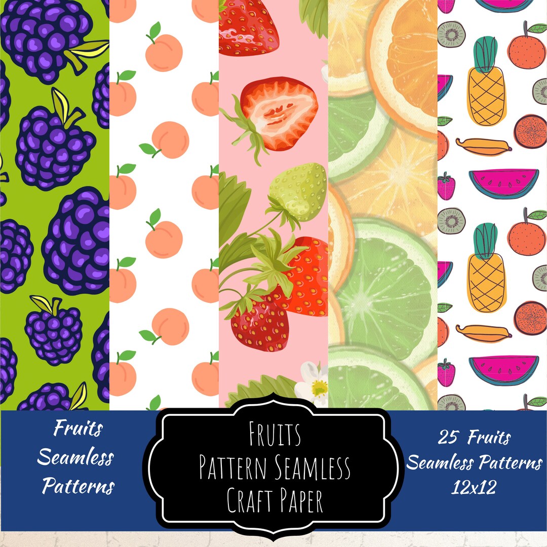 Seamless Printable Fruit Digital Paper, Colorful Digital Papers, Varied ...