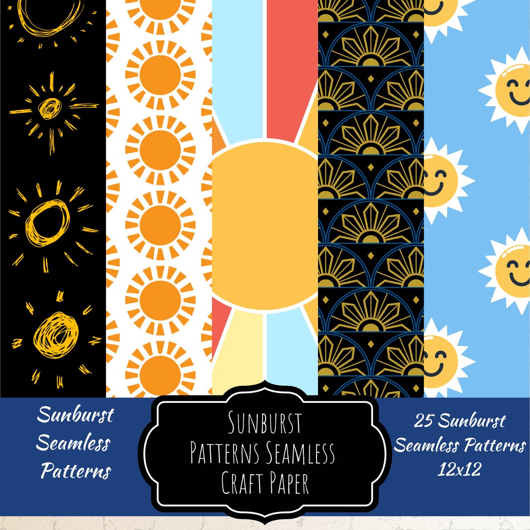 Seamless Sunburst Designs, Digital Papers, Seamless Printable Sun ...