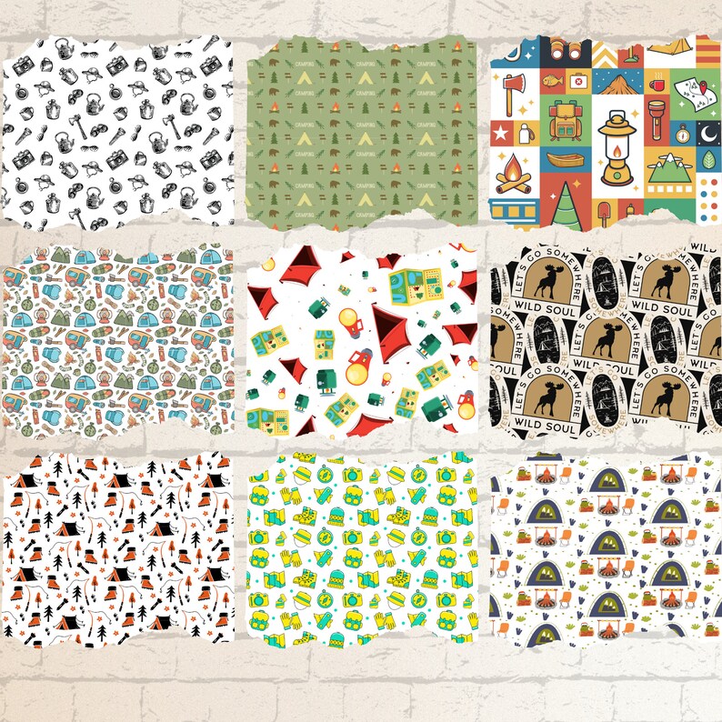 Seamless Camping/outdoor-themed, Nature Digital Papers, Seamless ...