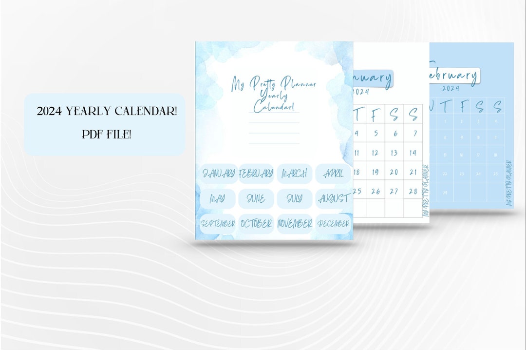 My Pretty Planner - Blue Yearly Calendar - Etsy