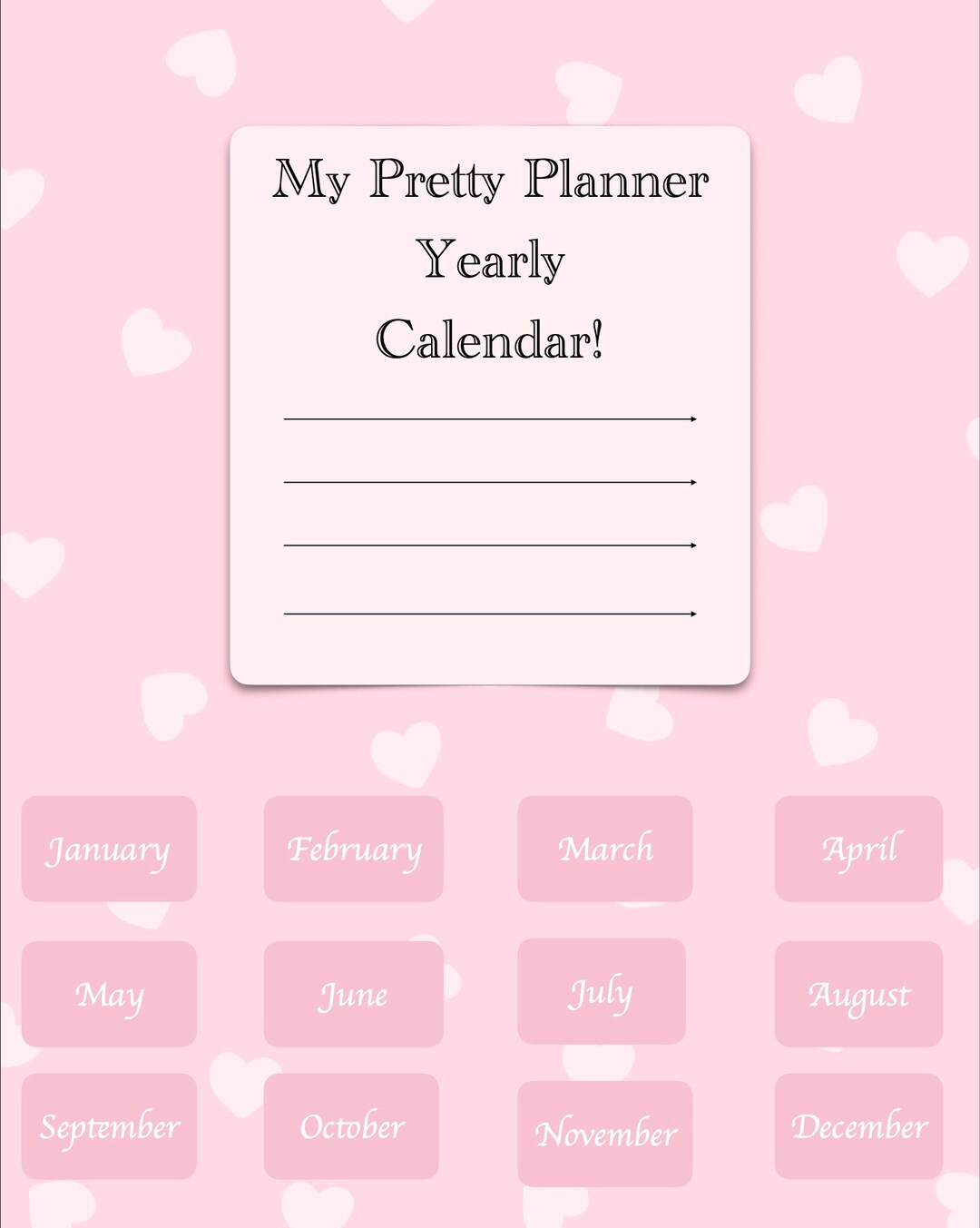 My Pretty Planner - 2024 Yearly Calendar - Pink Hearts - Etsy