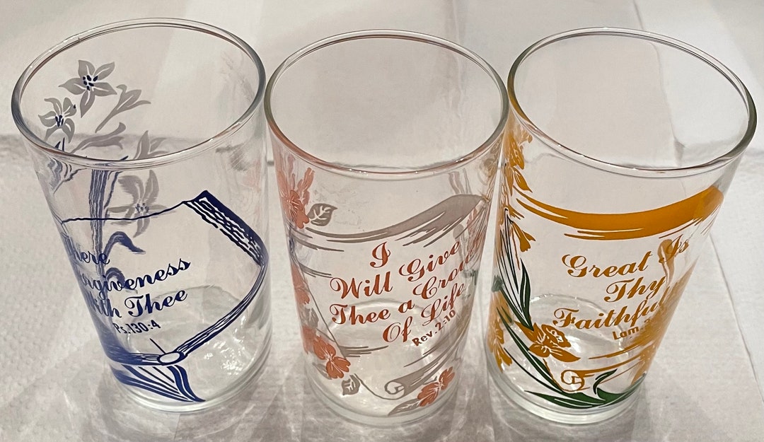 Vintage Federal Glass Bible Scripture Verse Glasses Set of 3 - Etsy