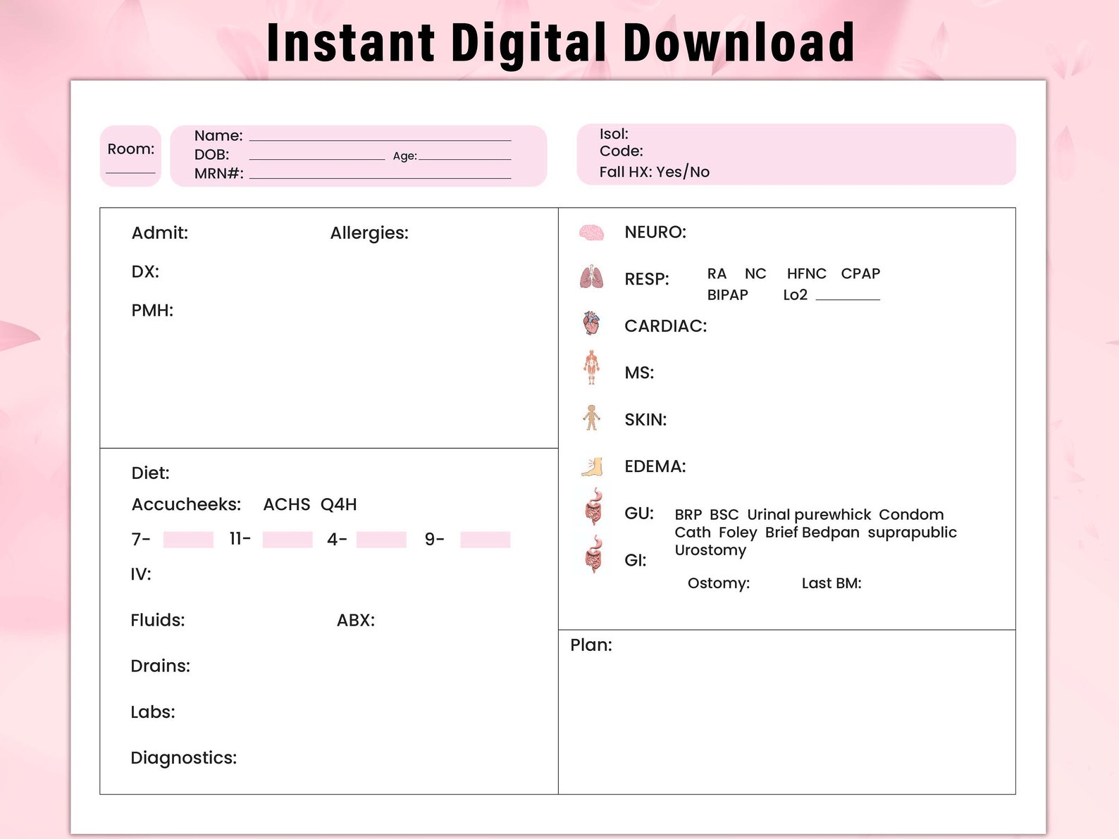 Printable Nurse Shift Report Template: Med Surg Patient Handoff (PDF ...