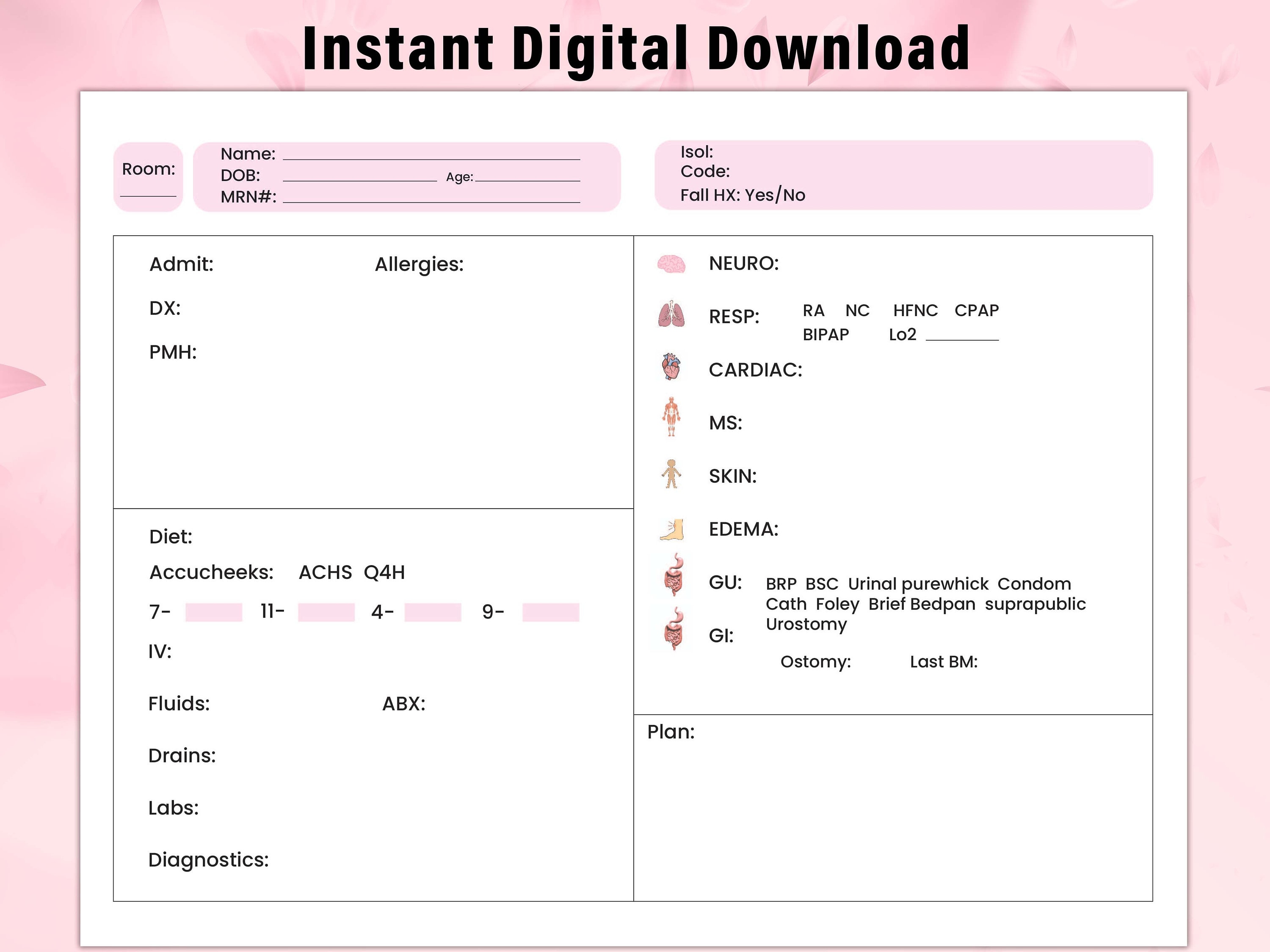 Printable Nurse Shift Report Template: Med Surg Patient Handoff (PDF ...