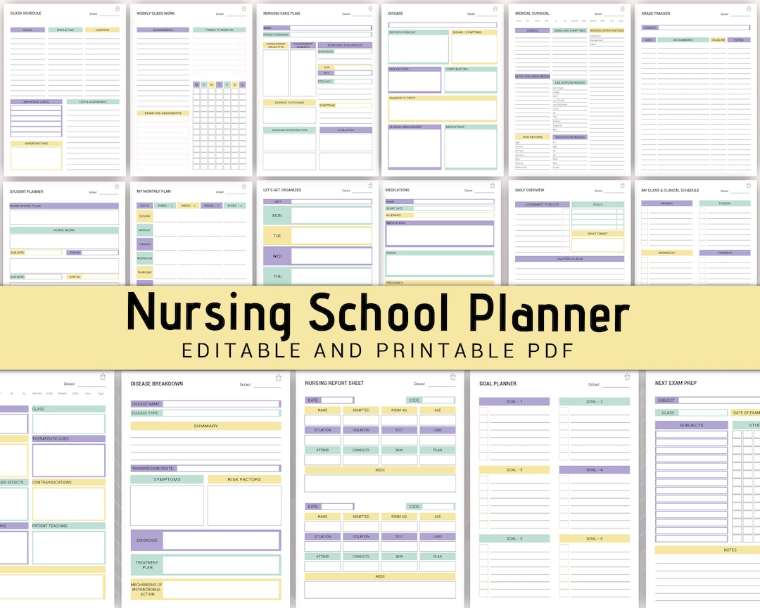 Nursing School Planner, Student Nurse Organizer, Nursing Student Agenda ...