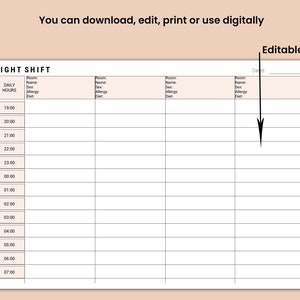 Editable Nurse Hourly Planner: Day & Night Shift (PDF) - Etsy