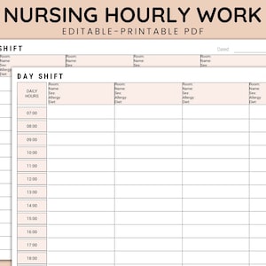 Editable Nurse Hourly To-do Planner Nursing Shift Planner Day or Night ...
