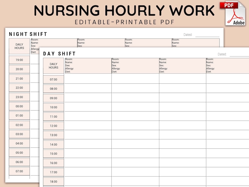 Editable Nurse Hourly Planner: Day & Night Shift (PDF) - Etsy