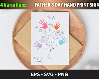 Set of 4 Father's Day Handprint Printable, DIY Craft Gift for Dad, Gift ...