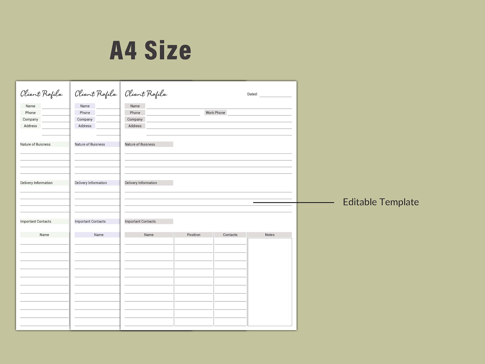 Client Profile Template: Client Information Form (A4 PDF) - Etsy