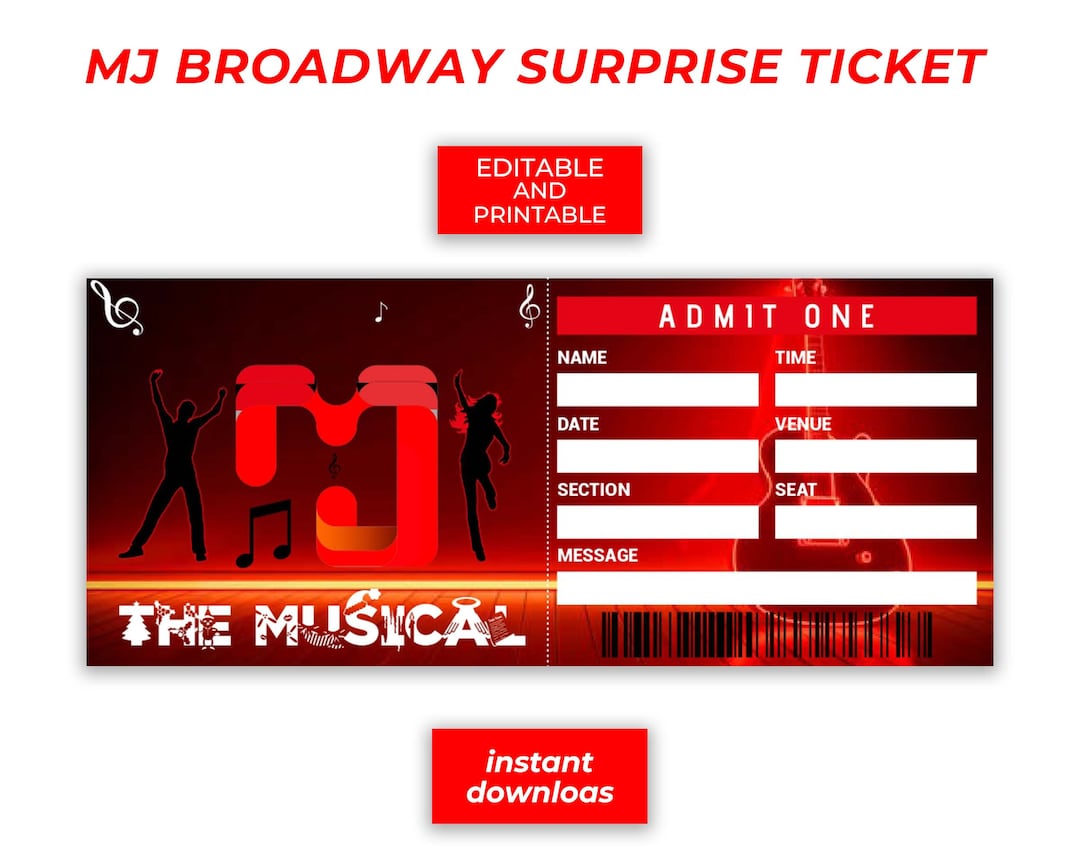 Editable MJ Broadway Surprise Ticket Template (instant Download) - Etsy