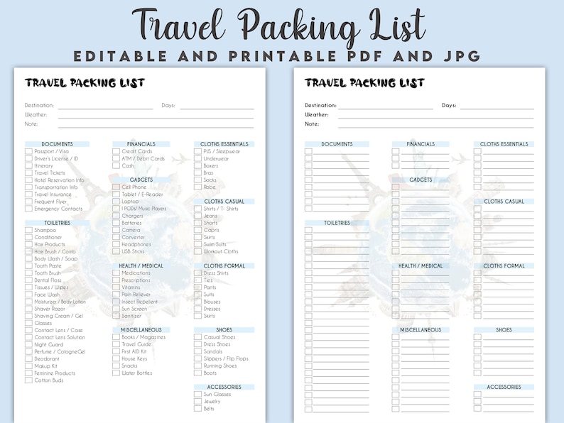 Travel Packing List Packing Checklist Travel Essentials Packing Tips ...