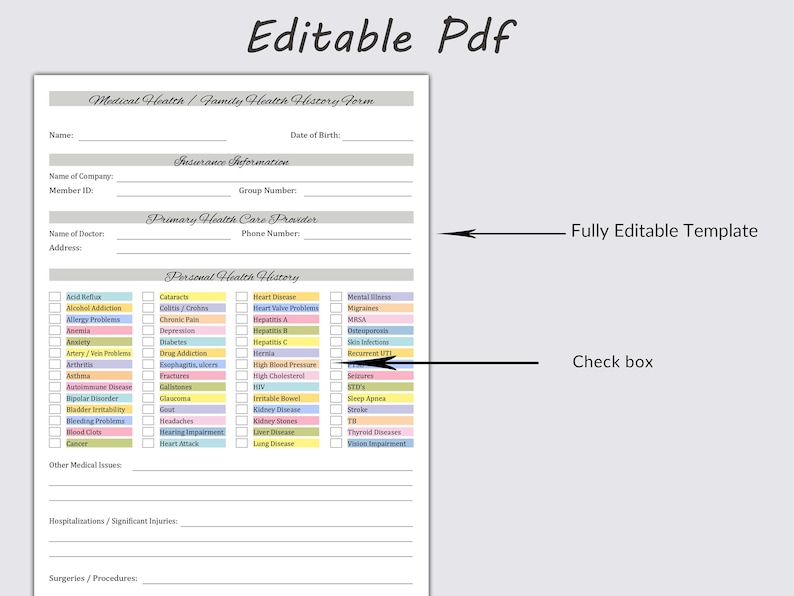 Comprehensive Medical History Form: Editable A4 PDF - Etsy