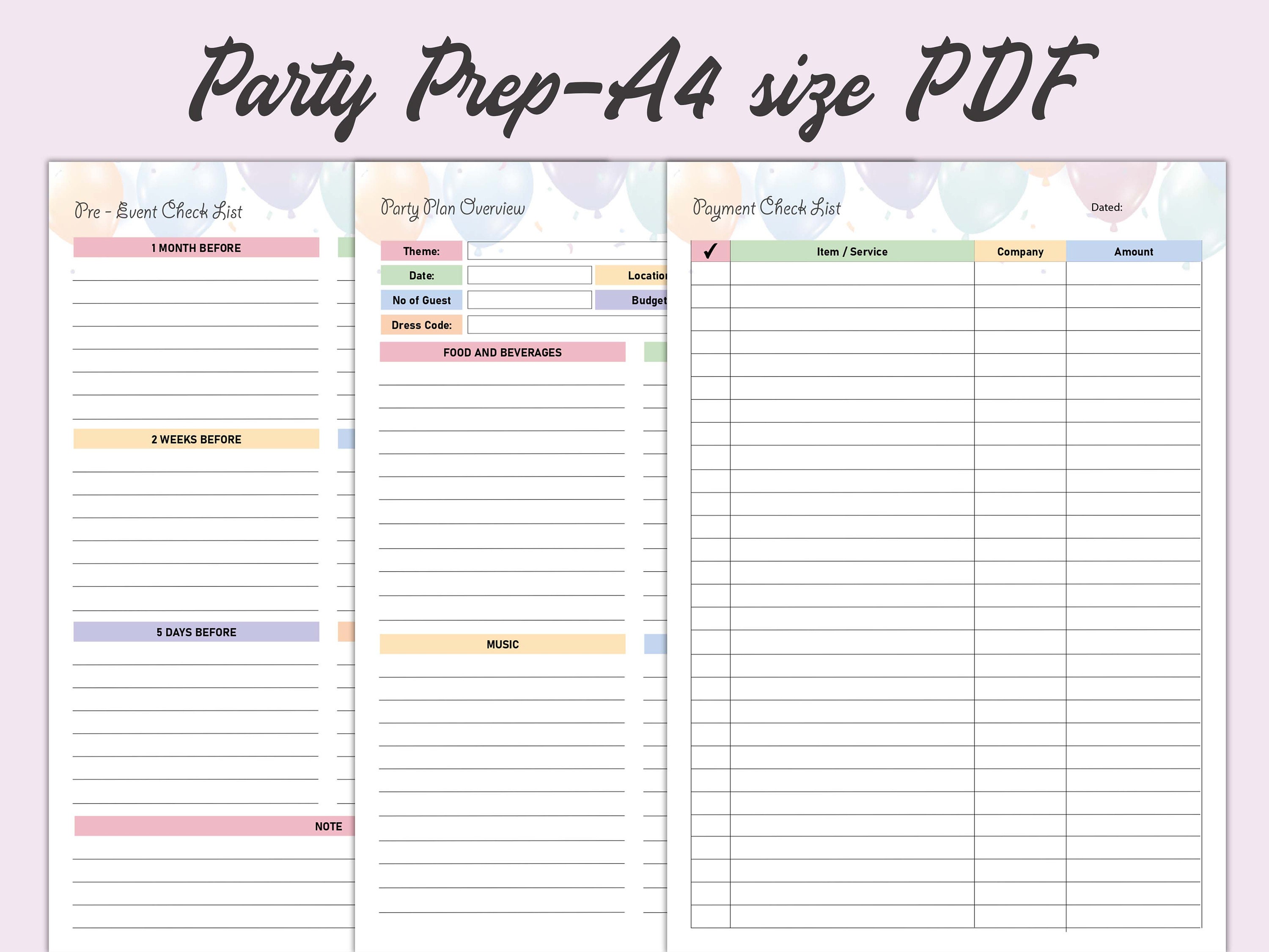 Birthday Party Planner Printable and Editable Party Planning Checklist ...