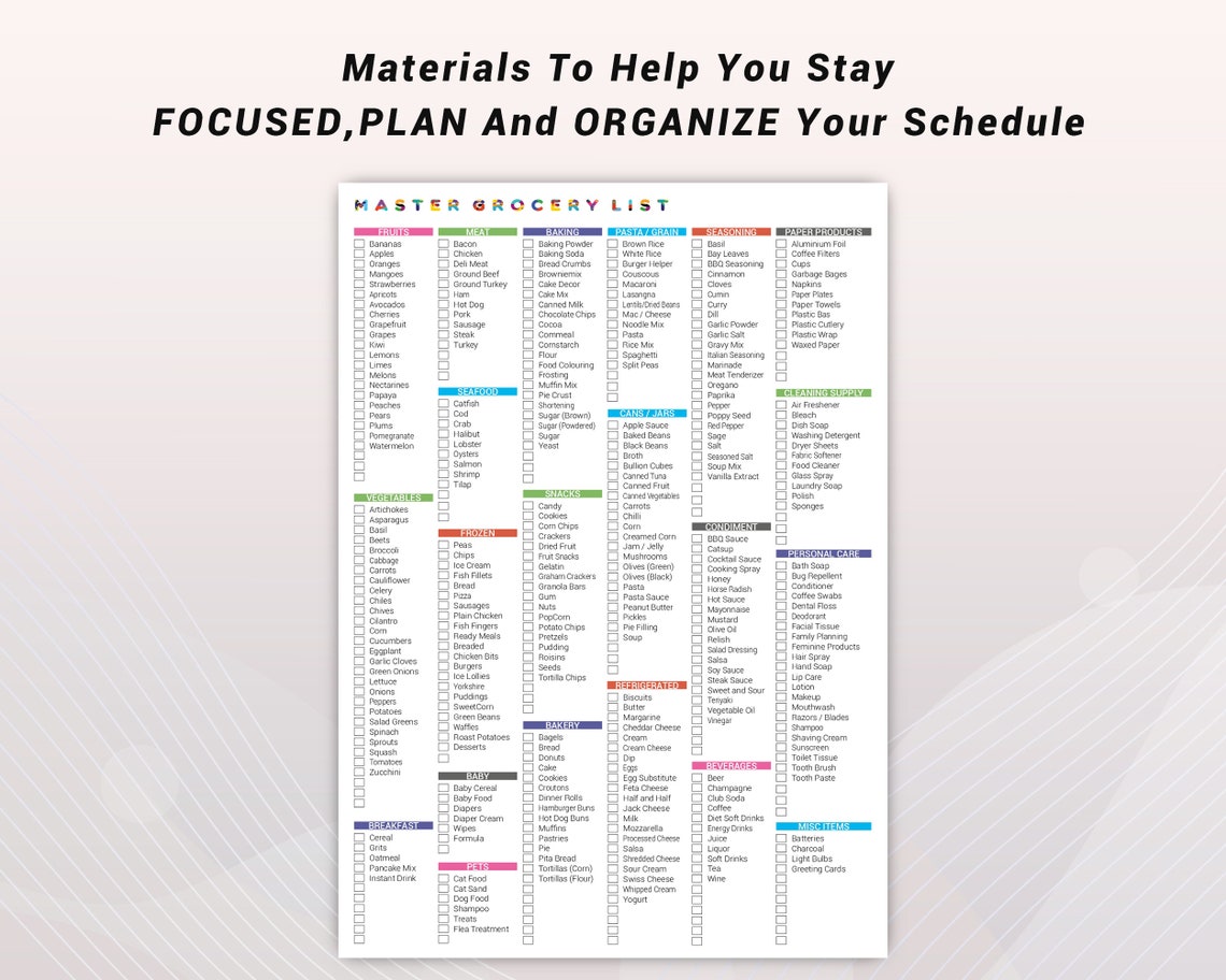 Printable Master Grocery List: Editable Shopping List, Meal Planner ...