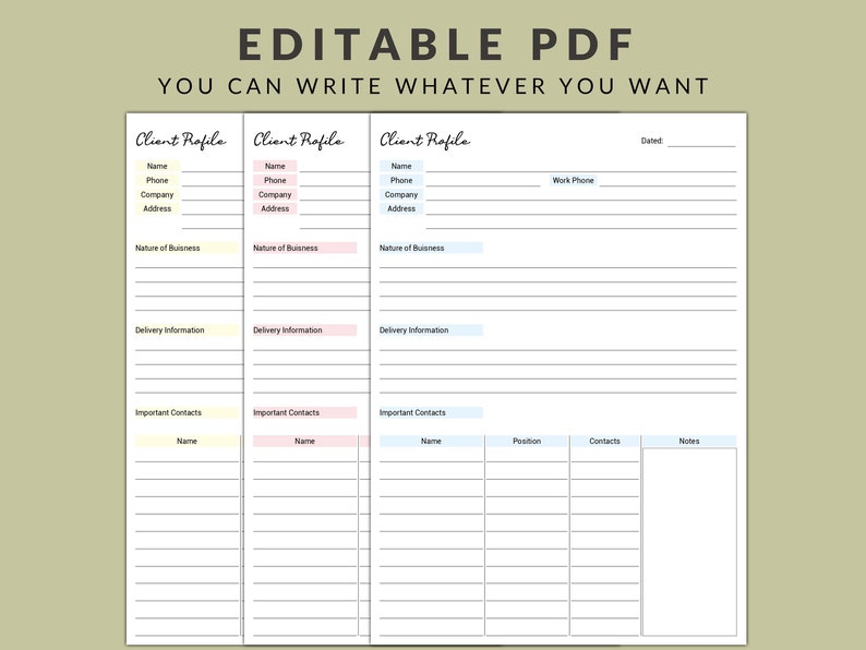 Client Profile Template: Client Information Form (A4 PDF) - Etsy