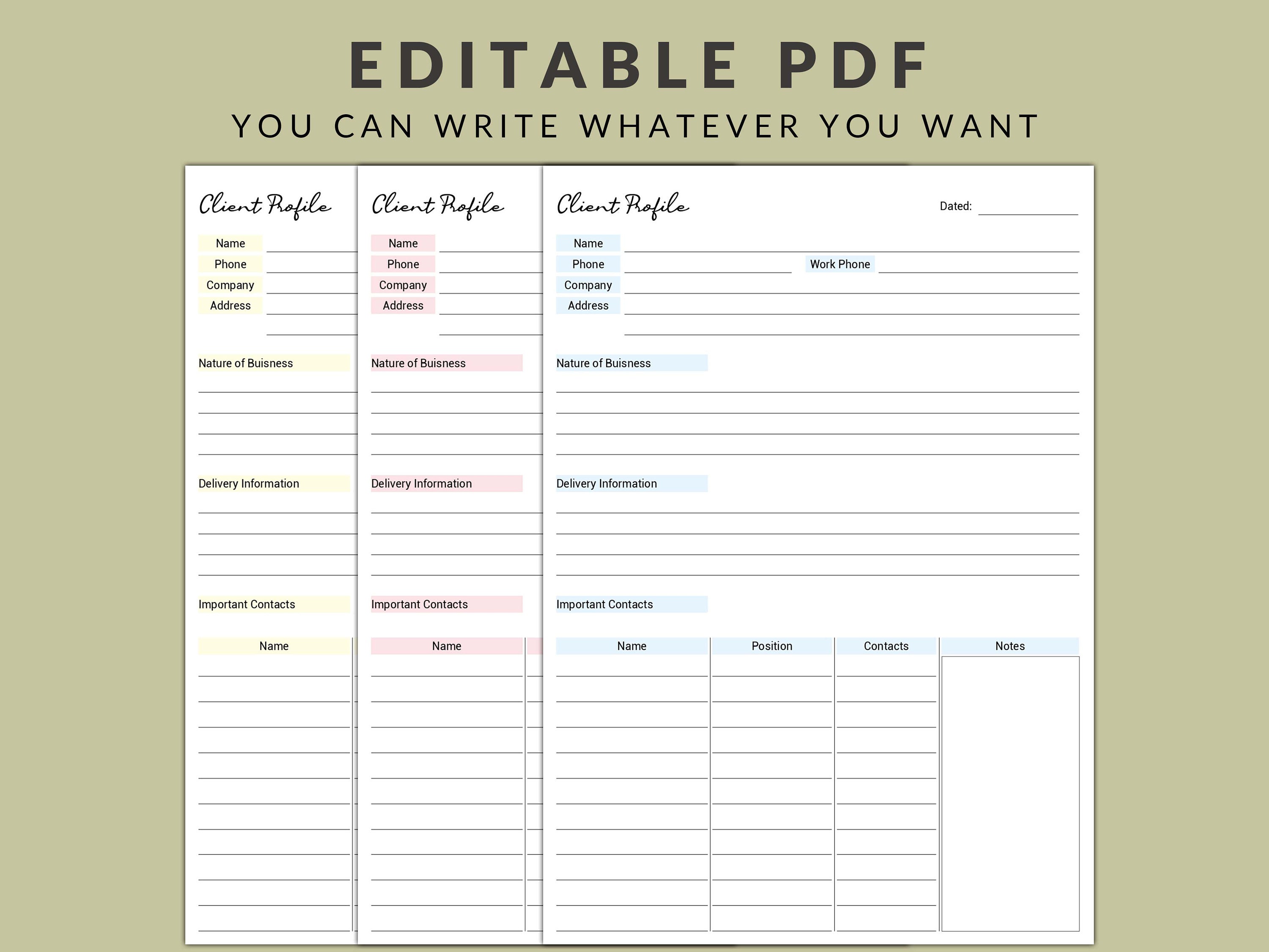 Client Profile Template: Client Information Form (A4 PDF) - Etsy