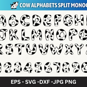 Cow Alphabet Split Monogram SVG - Baby Cow Letters Farm Animal Print ...