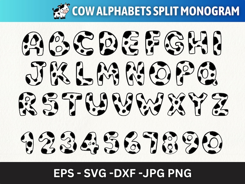 Cow Alphabet Split Monogram SVG - Baby Cow Letters Farm Animal Print ...