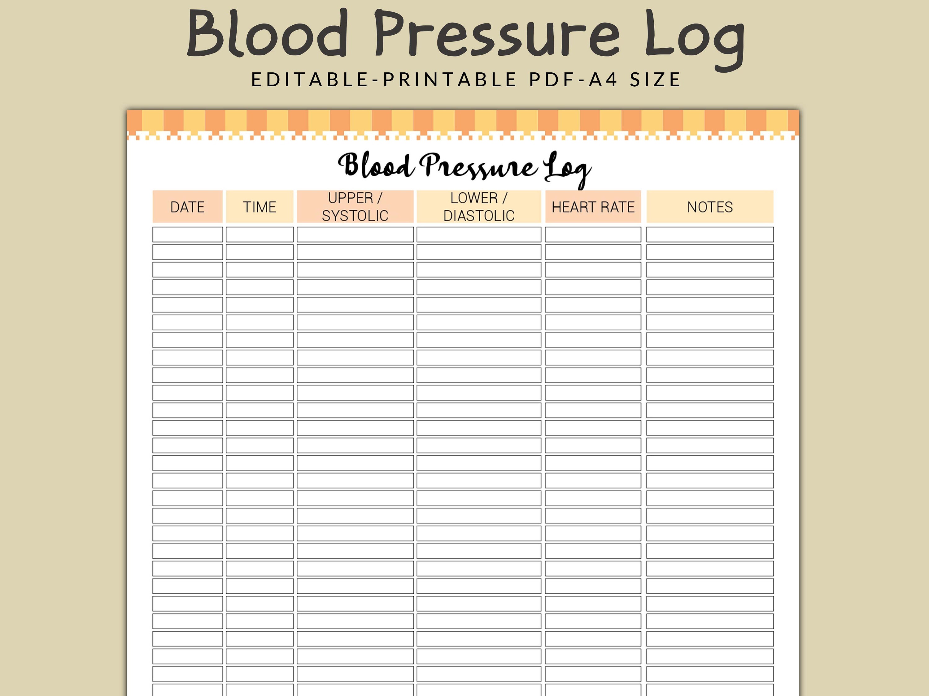 Blood Pressure Log Printable, High Blood Pressure Tracker Template ...