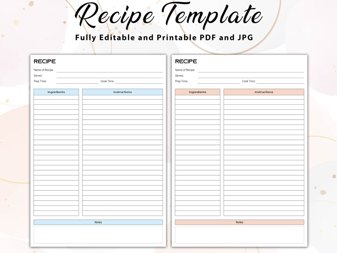 Recipe Template Editable, Cooking Template, Food Recipe Template Recipe ...