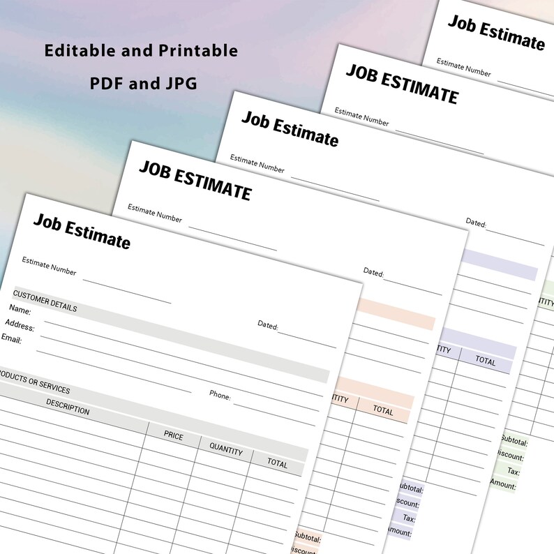 Editable Job Estimate Template: Contractor Form (PDF & JPG) - Etsy