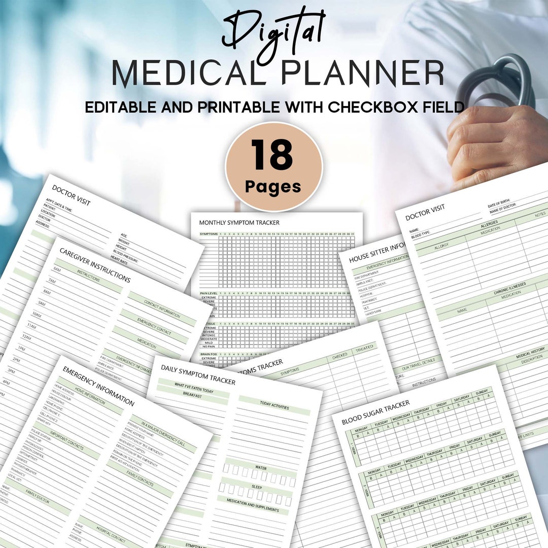 Editable Medical Planner: Health Journal, Doctor Visit Tracker (PDF) - Etsy