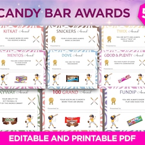 50 Baseball Candy Bar Award Certificates: Team Awards (printable PDF ...