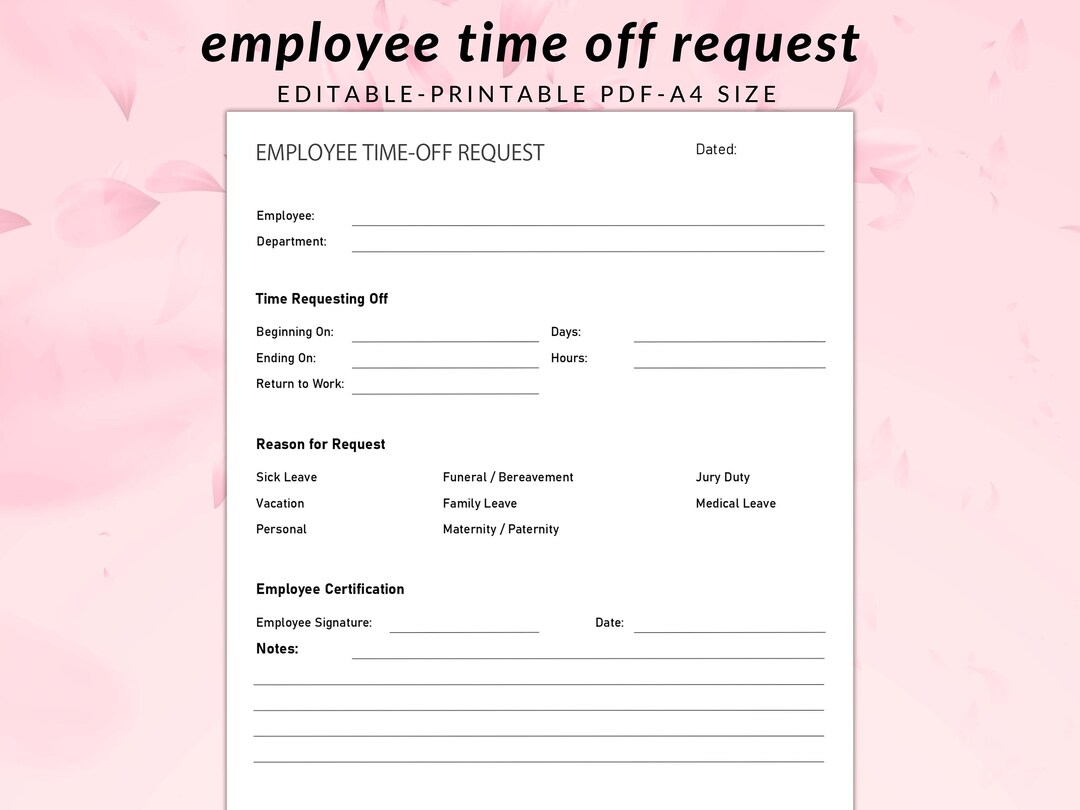 Editable Employee Time off Request Template (A4 PDF) - Etsy Australia