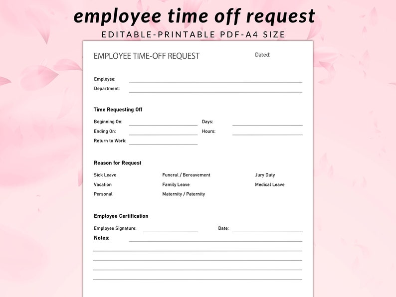 Printable and Editable Employee off Request, Employee Time-off Request Template, Vacation ...