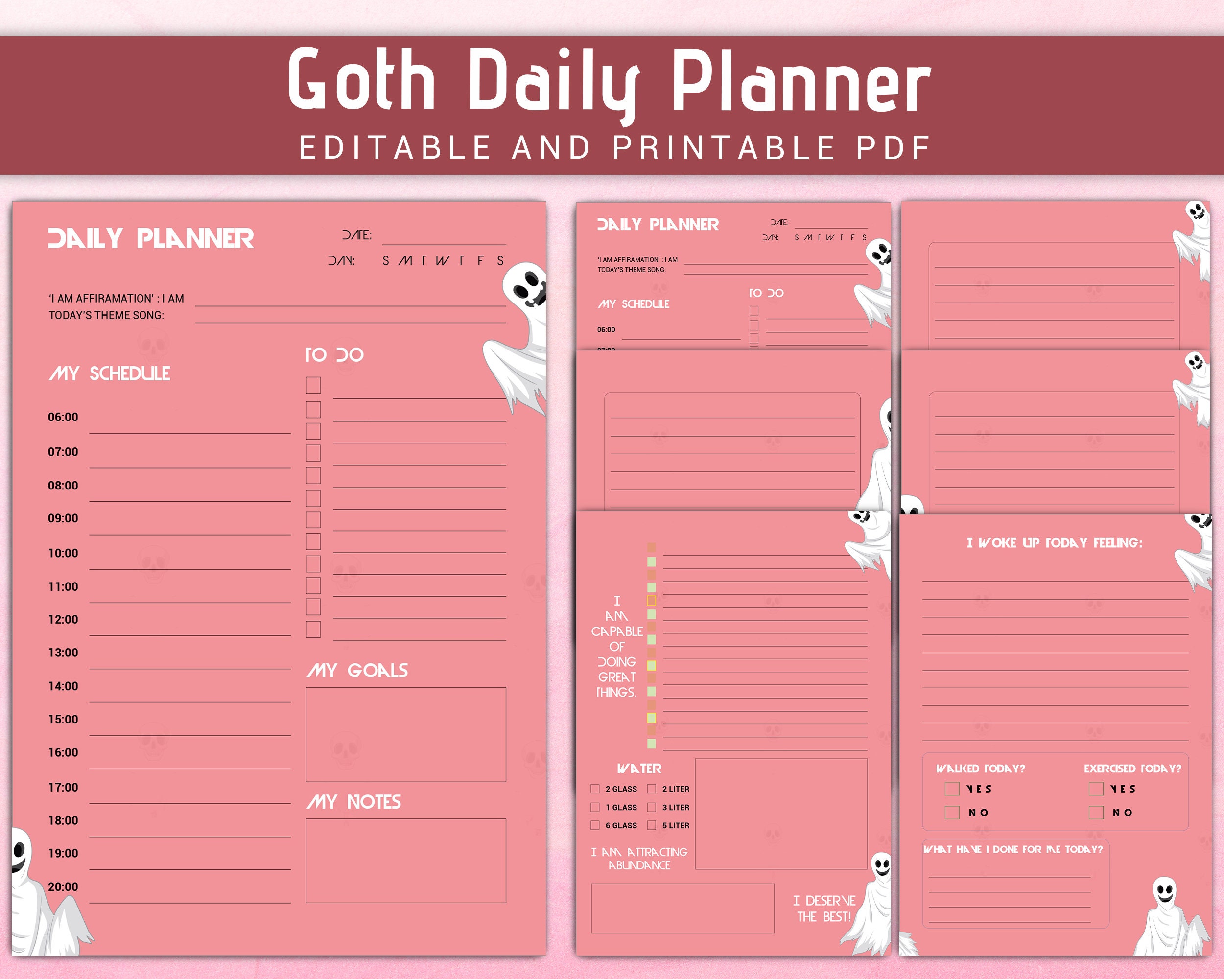 Goth Daily Planner, Dark Theme Organizer (PDF) - Etsy