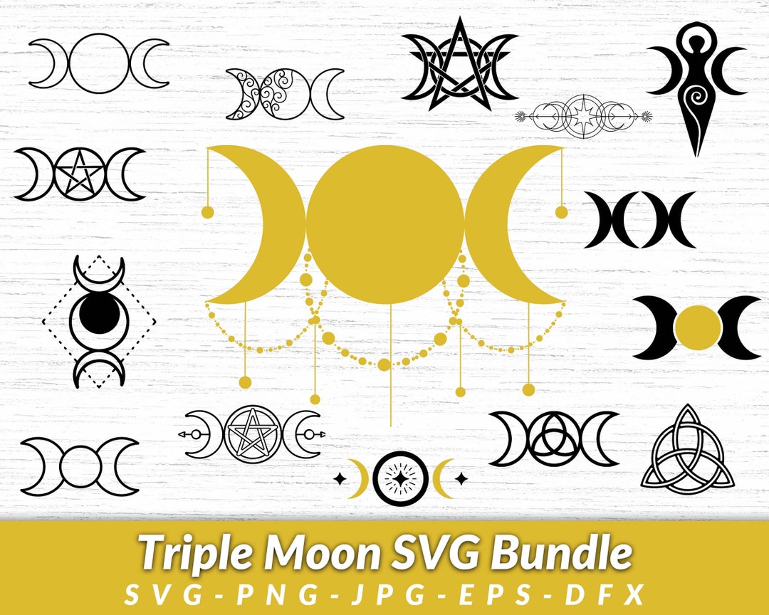 Triple Moon Goddess SVG Bundle: Mystical Pentagram Designs (digital ...