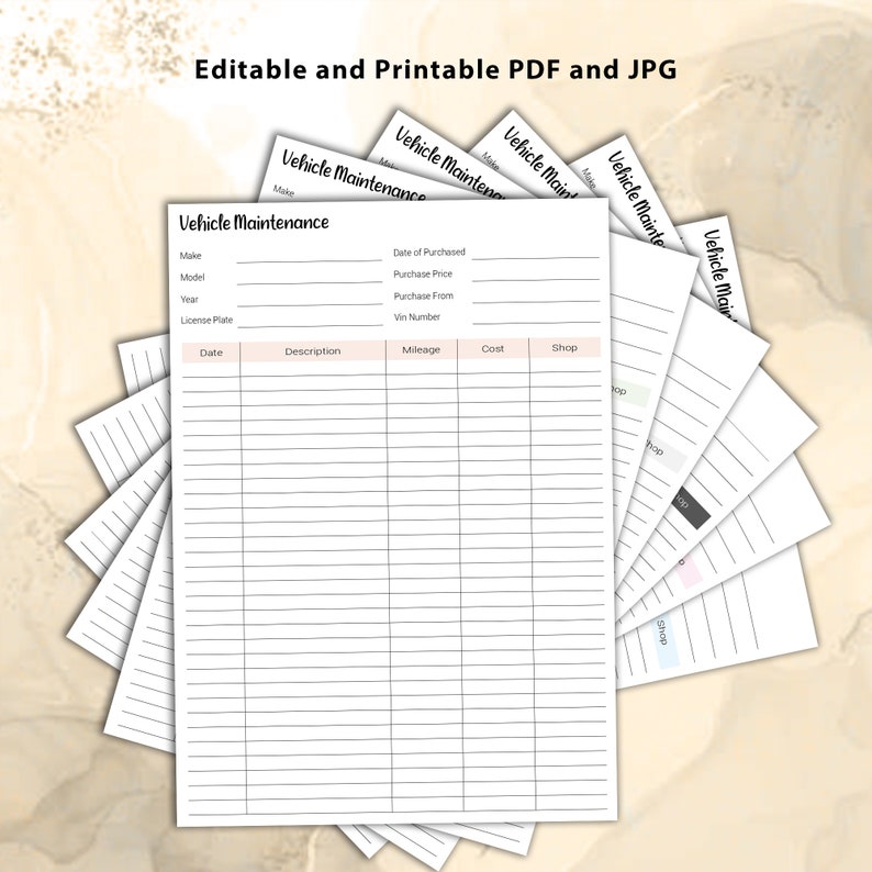 Vehicle Maintenance Log: Car Service Tracker (PDF & JPG) - Etsy