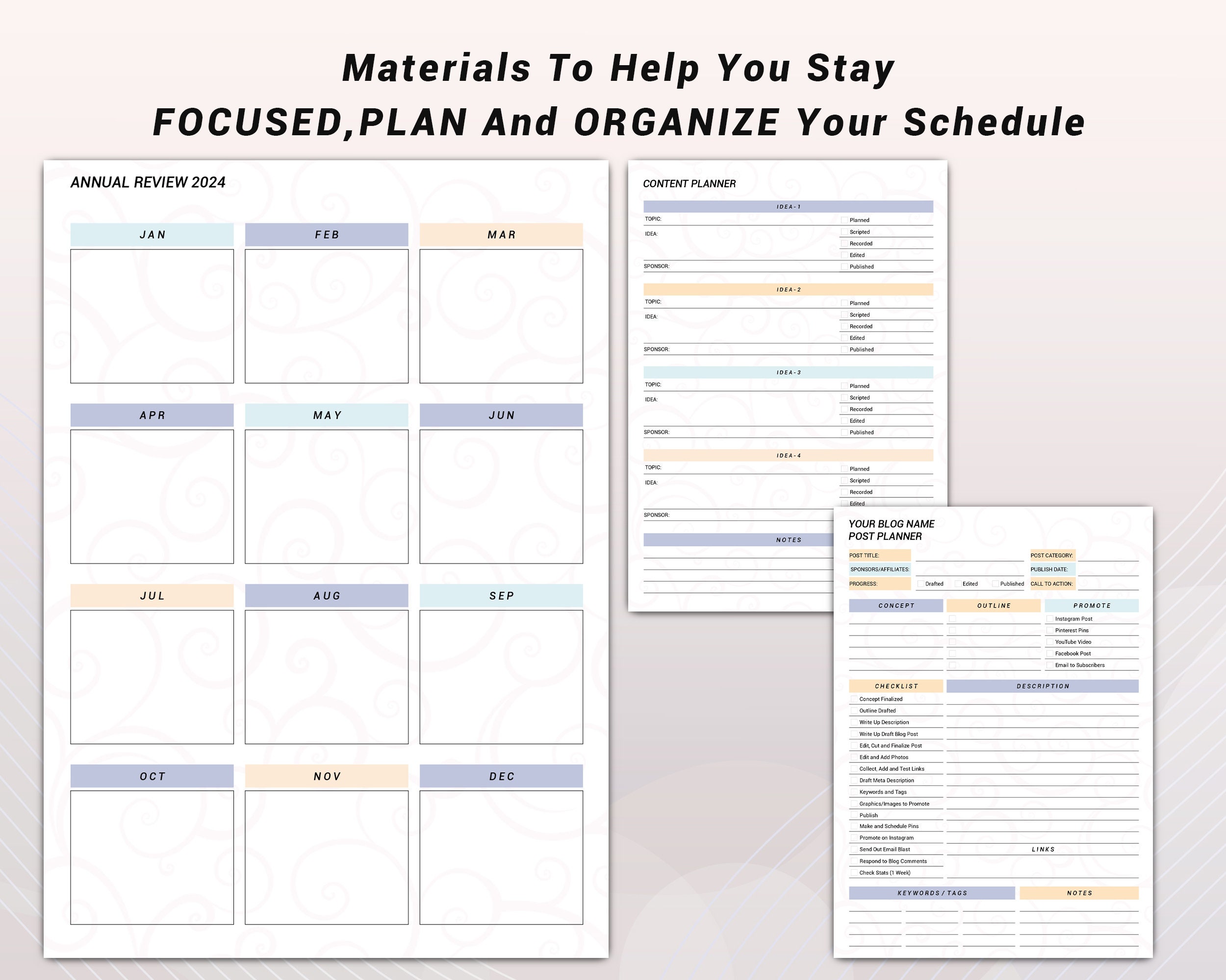 Blog Post Planner, Content Calendar, Editorial Schedule, Writing ...